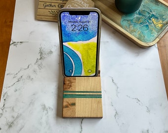 Blue Wood Marquetry Inlaid Phone Stand Wood Phone Stand Bamboo - Etsy
