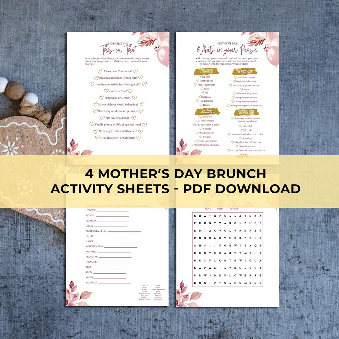Mothers Day Activities for Adults, Mothers Day Brunch Games Printable ...