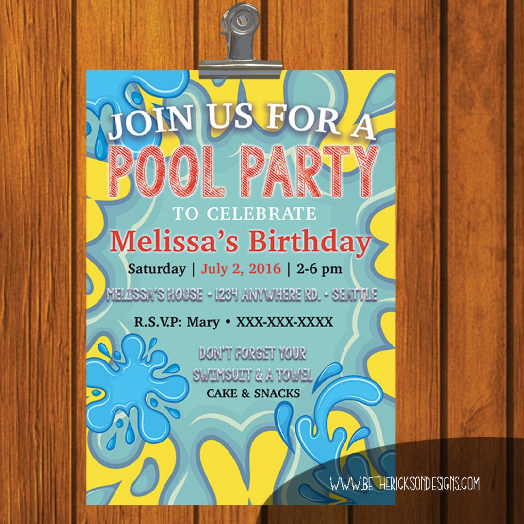 Pool Party Invitations, Custom Pool Party Invitation, Children's ...