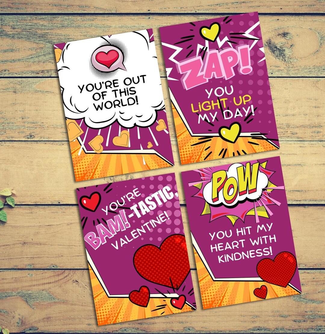 Comic Book Valentines Day Design, Kids Valentines Cards Digital ...