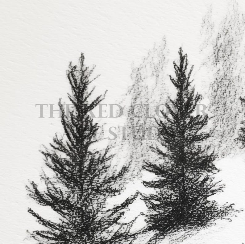 Winter Evergreen Tree Sketch Print, Minimalist Holiday Decor (digital ...
