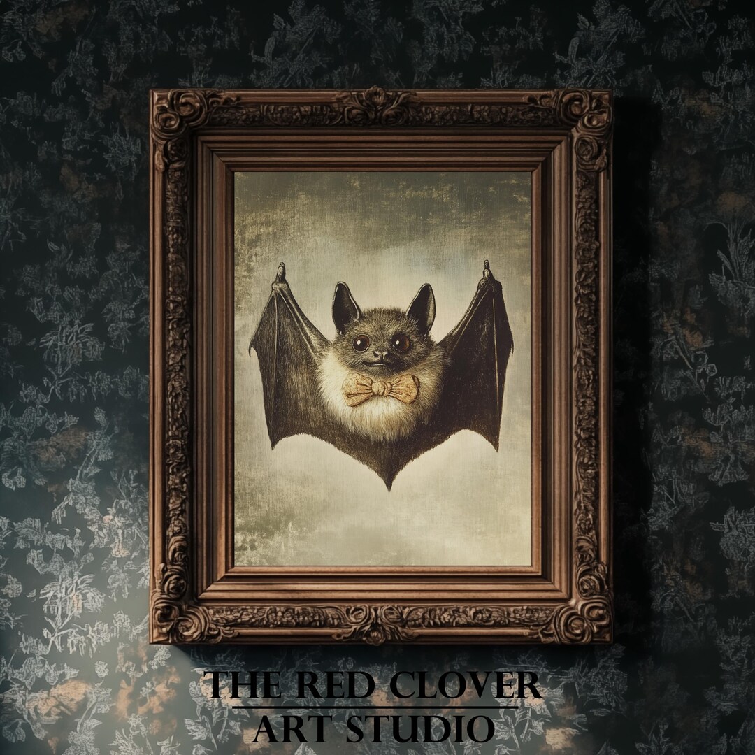 Cute Vintage Bat Print Dark Moody Halloween Wall Art Spooky Halloween ...