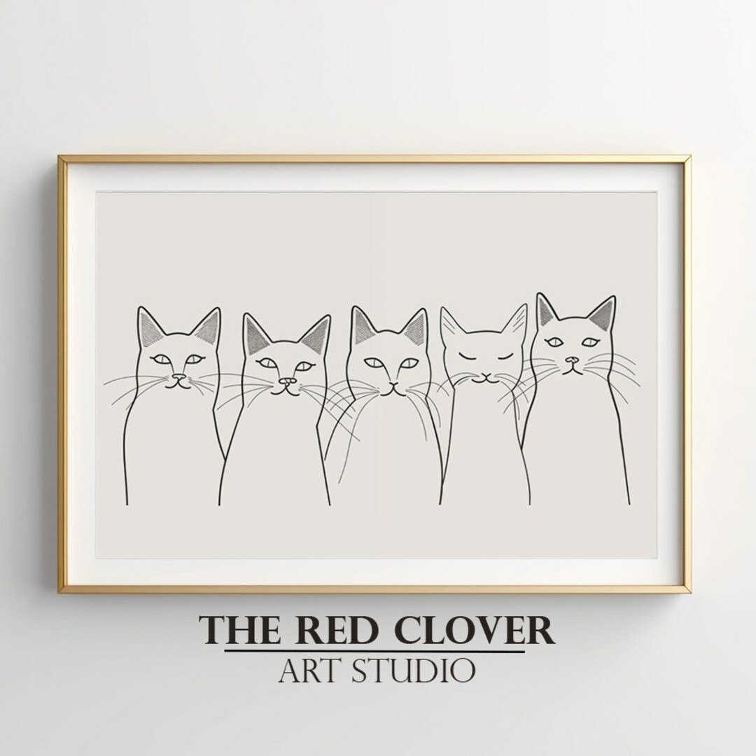 Cat Line Art Print, Beige Nursery Wall Decor (digital Download) - Etsy