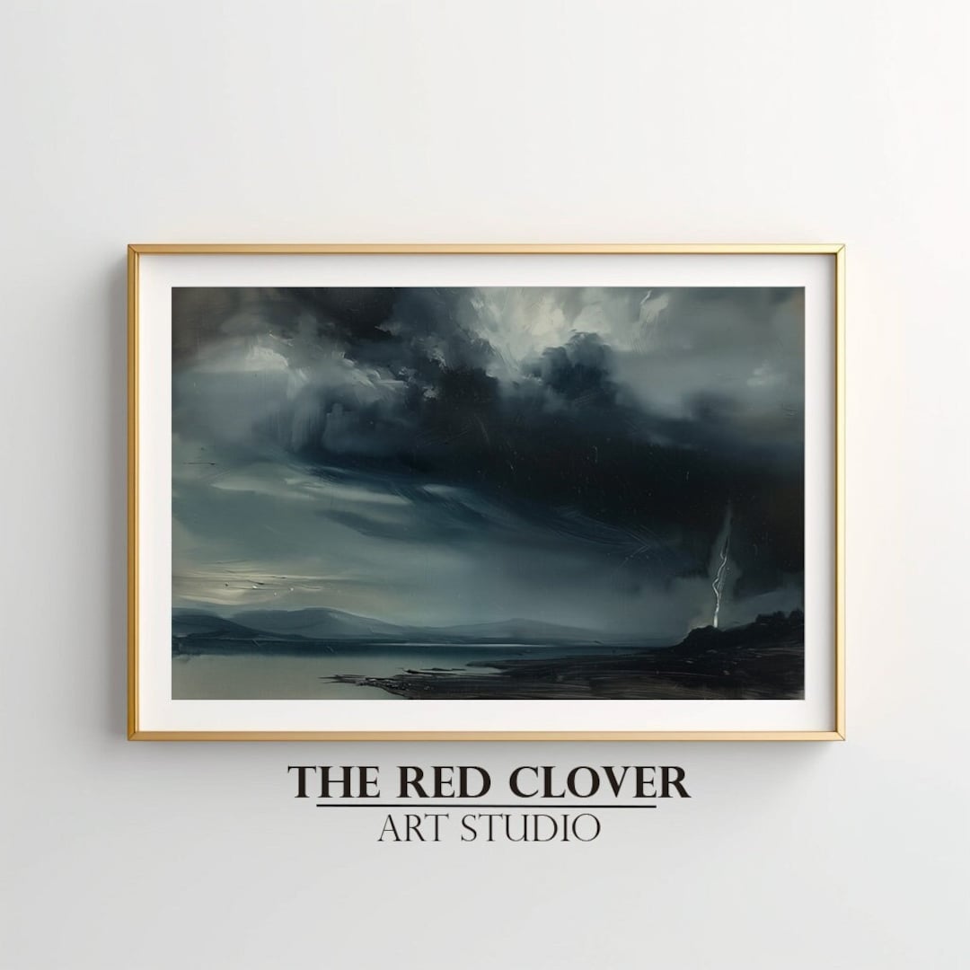 Night Storm Moody Landscape Art Print Lightning & Thunderbolt Painting ...