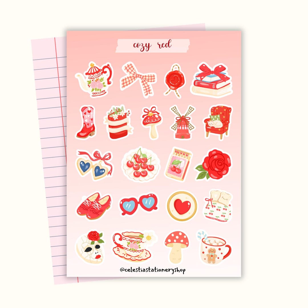 Cozy Red Sticker Sheet | Planner, Journal, Scrapbook Supplies - Etsy