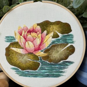Embroidered Water Lily Hoop Art: Thread Painting, Handmade Textile - Etsy