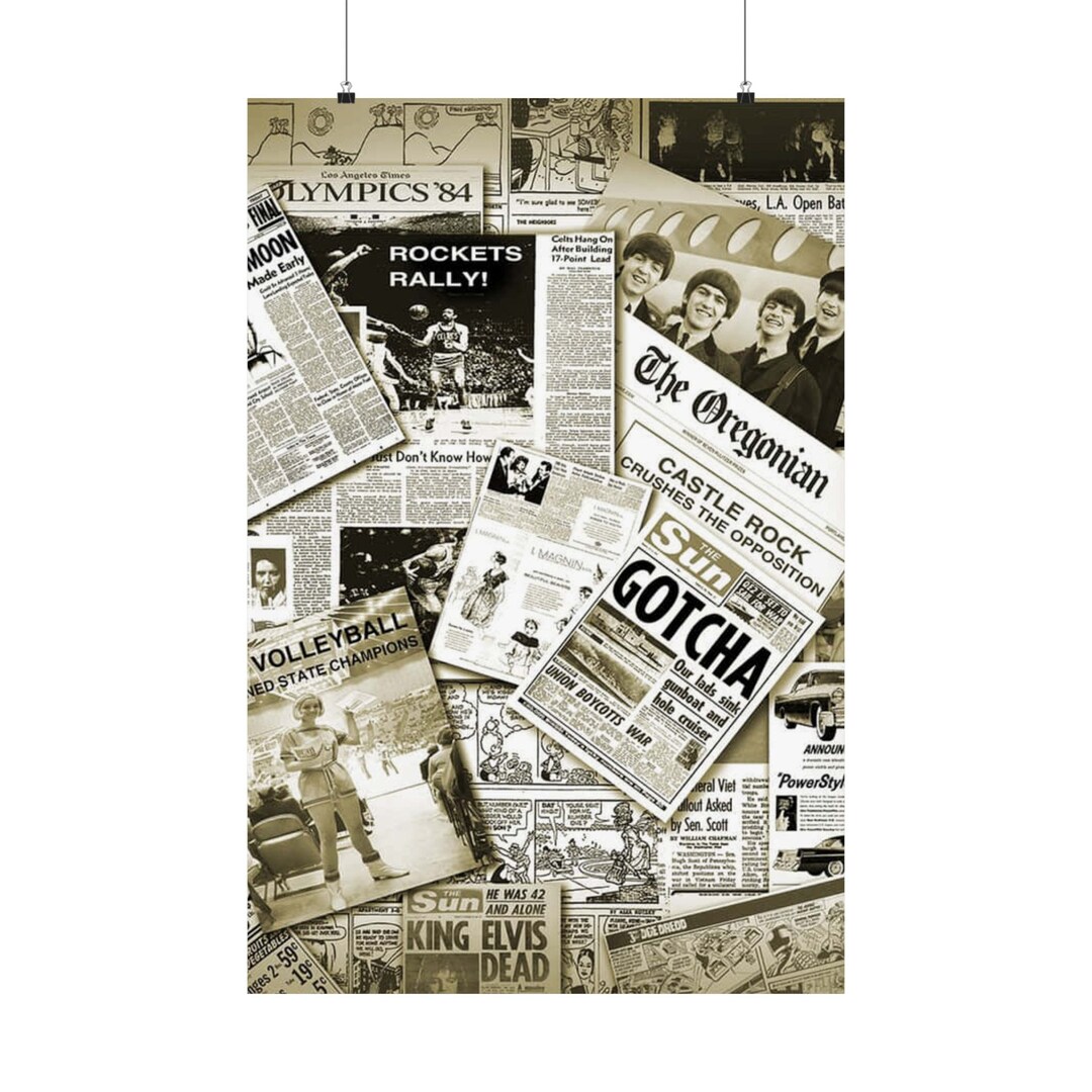 Newspaper Collage Vertical Posters - Etsy