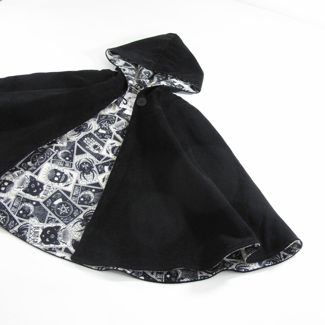 Tarot Black Cloak Kids Halloween Costume, Corduroy Fortune Teller Cape ...