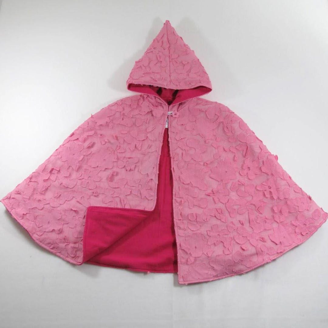 Girls Pink Textured Floral Hooded Cloak, Flower Girl Gift, Tea Party ...