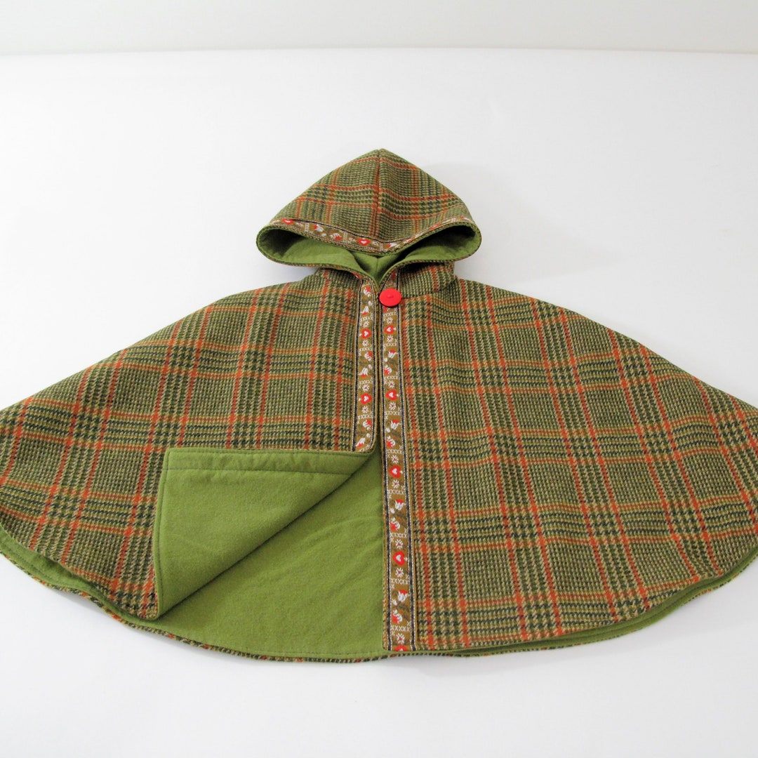 Girls Wool Cloak 6T With Hood, Houndstooth Plaid Girls Boys Alpine ...