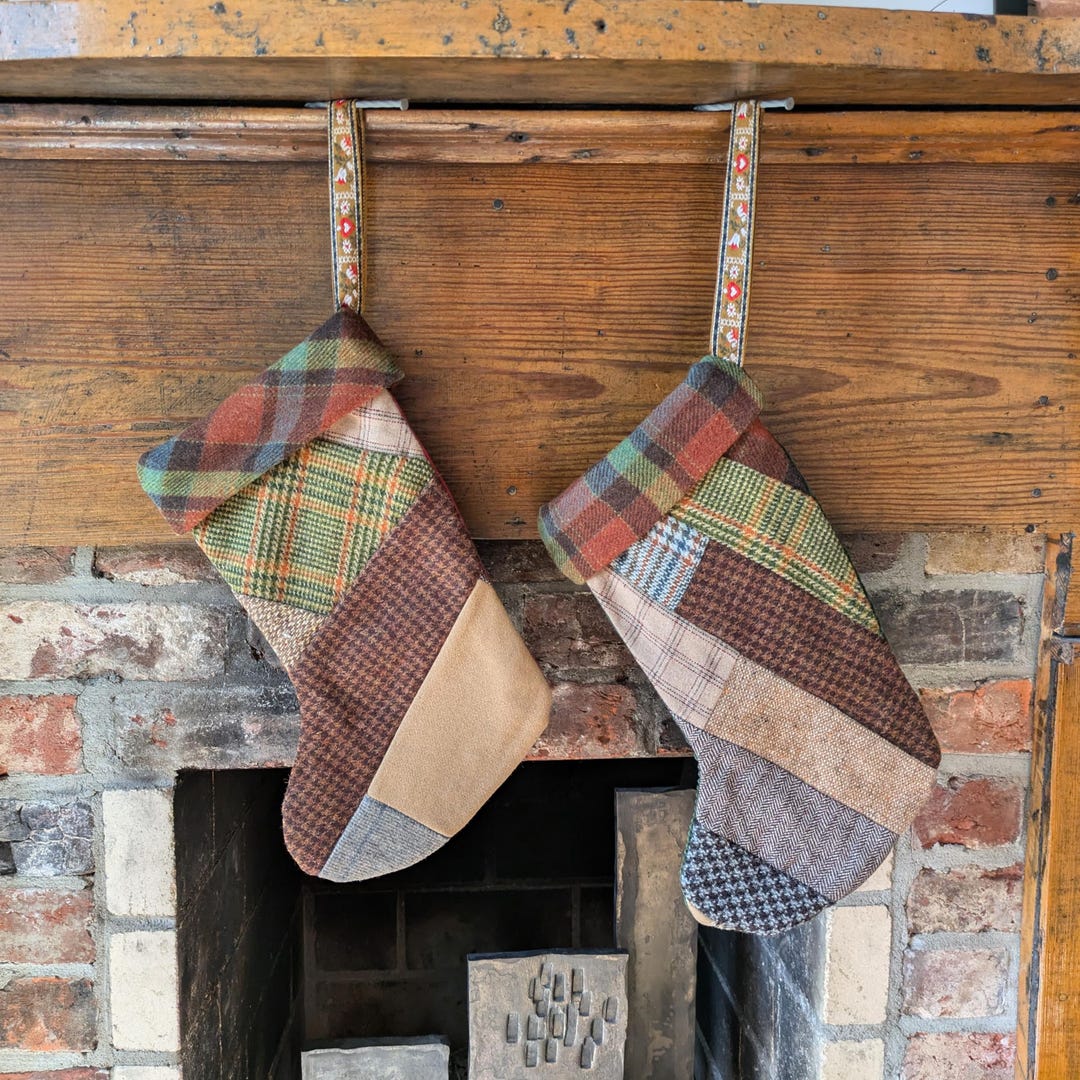Rustic Wool Patchwork Christmas Stocking, Gift for Men, Christmas Decor ...