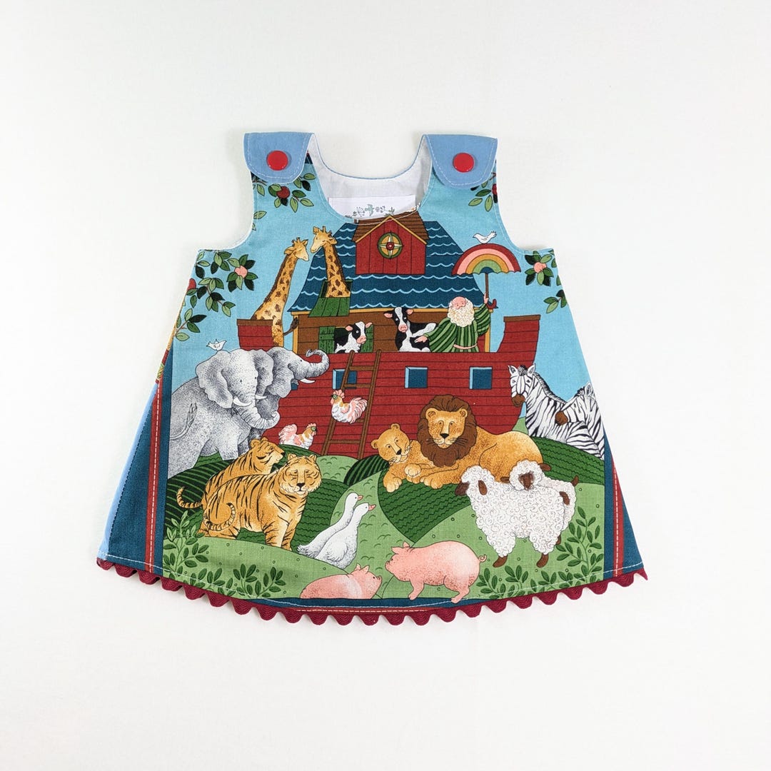 Newborn Girls Dress Noah's Ark Pinafore Dress, Baby Shower Gift, Baby ...