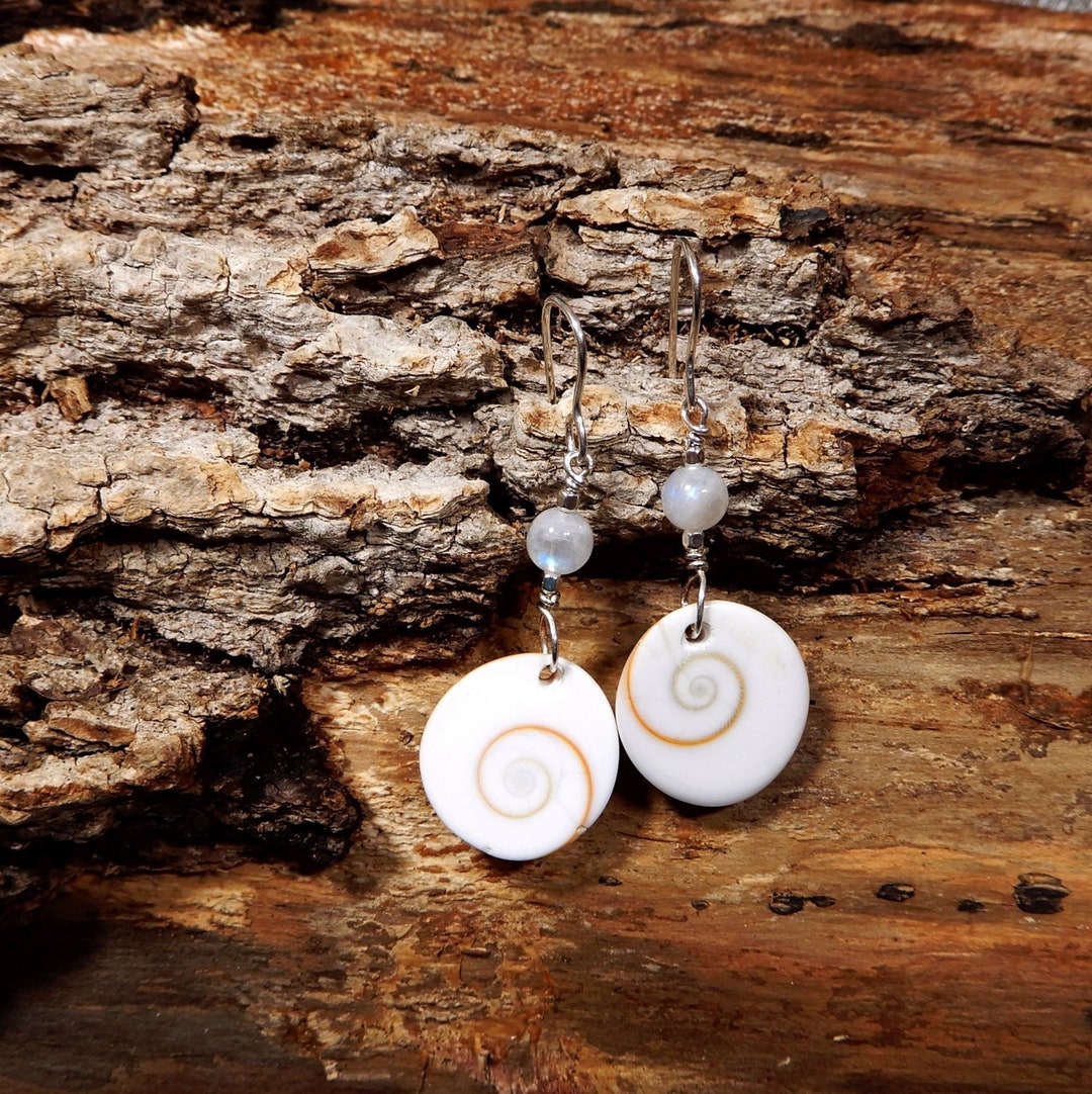 Mermaid's Money Shiva Shell Earrings/moonstone Earrings/white Earrings ...