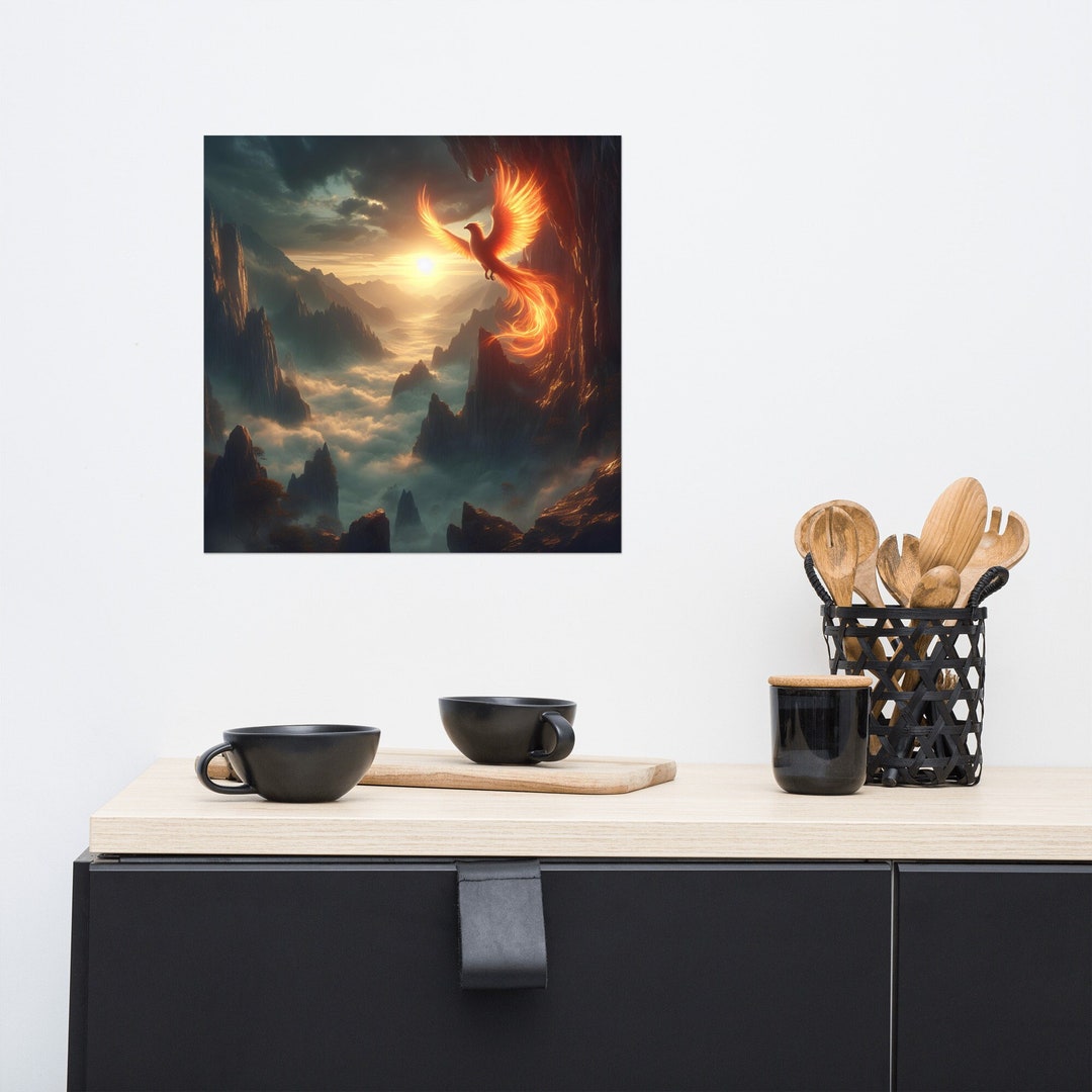 Phoenix Wall Art Sunrise Fantasy Bird Print Mythical Creature ...