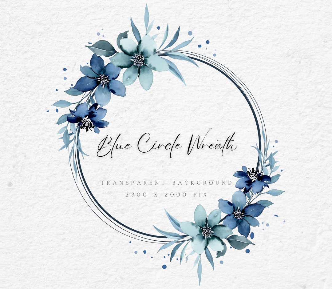 Blue Watercolor Floral Circle Frame, Blue Flower Frame PNG, Blue Flower ...
