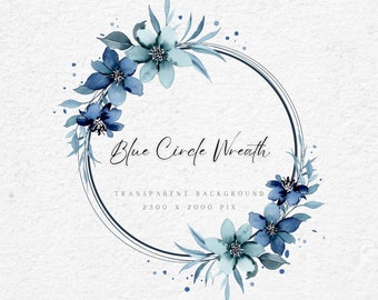 Watercolor Blue Circle Wreath Png, Flower Wreath Png, Wedding Floral ...