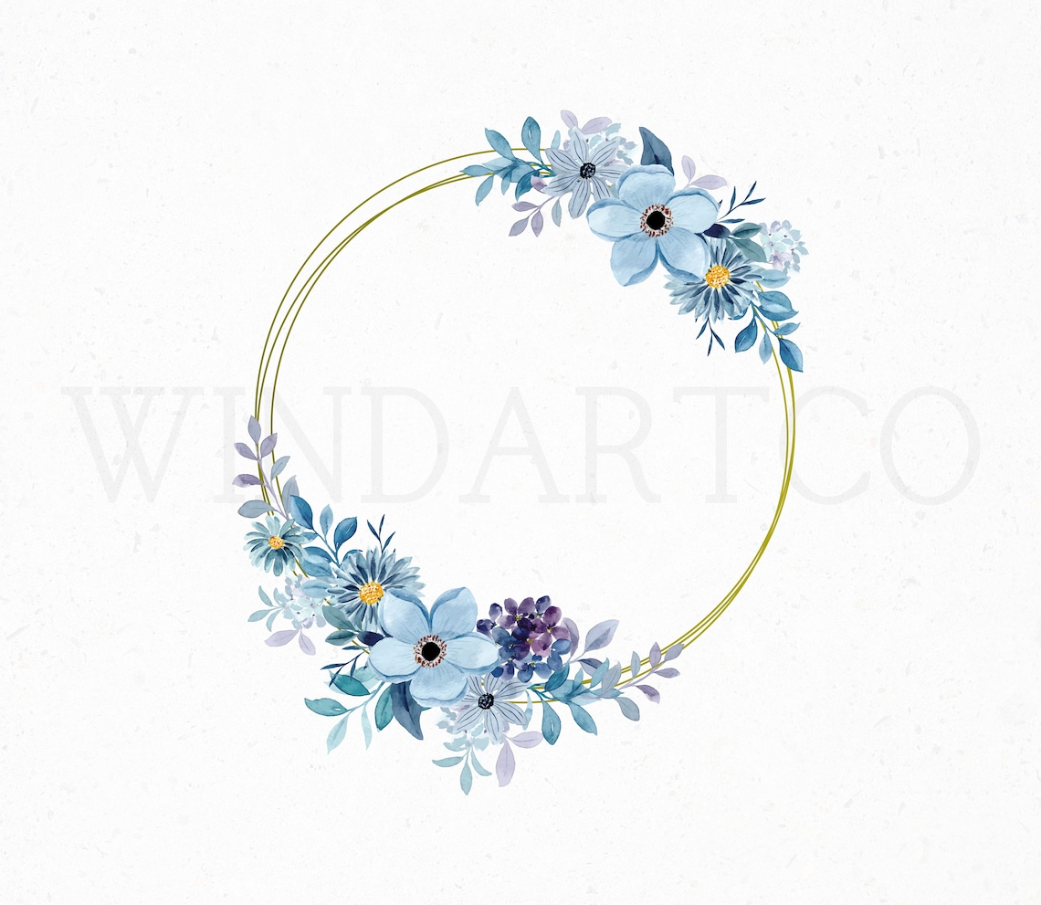 Watercolor Blue Flower Wreath Set, Blue Flower Clipart Png, Botanical ...