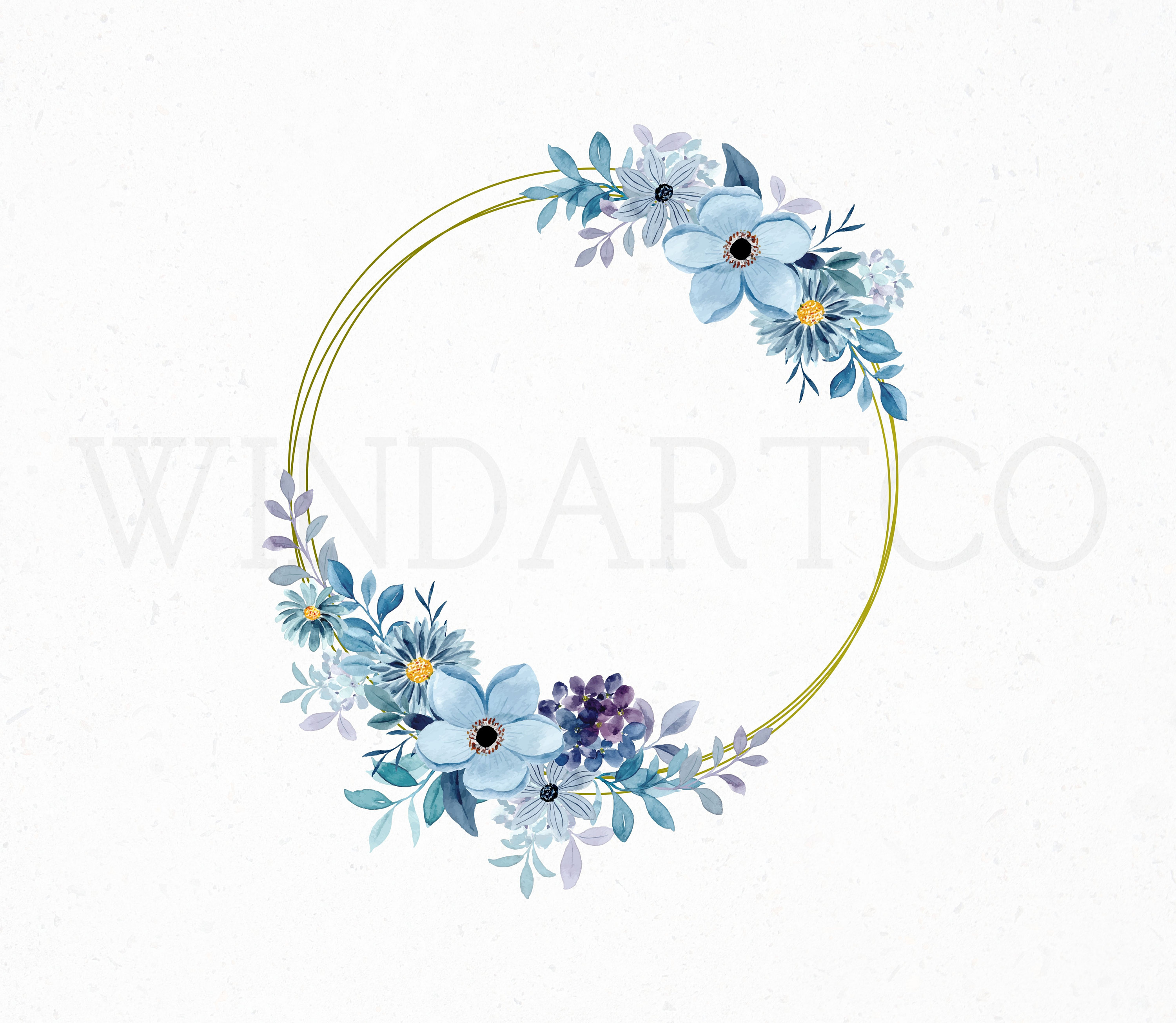 Watercolor Blue Flower Wreath Set, Blue Flower Clipart Png, Botanical ...