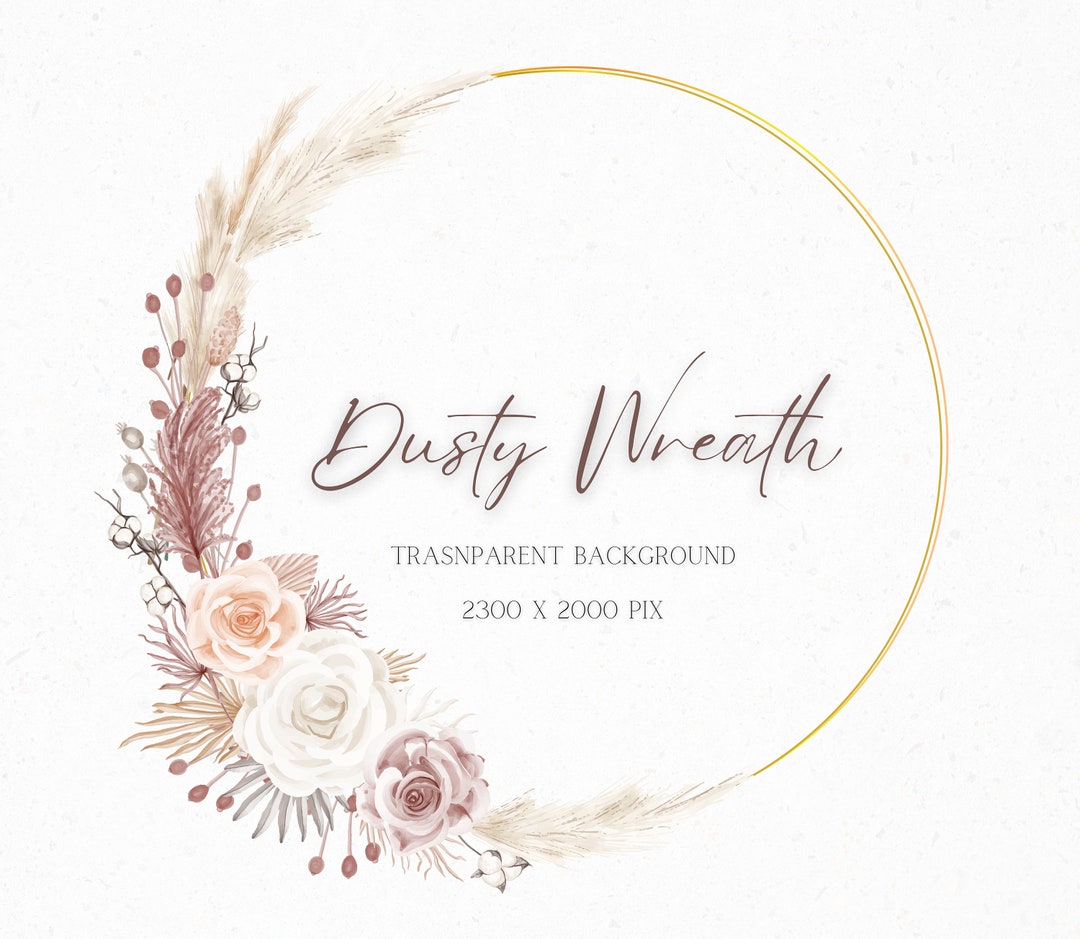 Dusty Flower Wreath Png, Watercolor Flower Circle Wreath, Wedding ...
