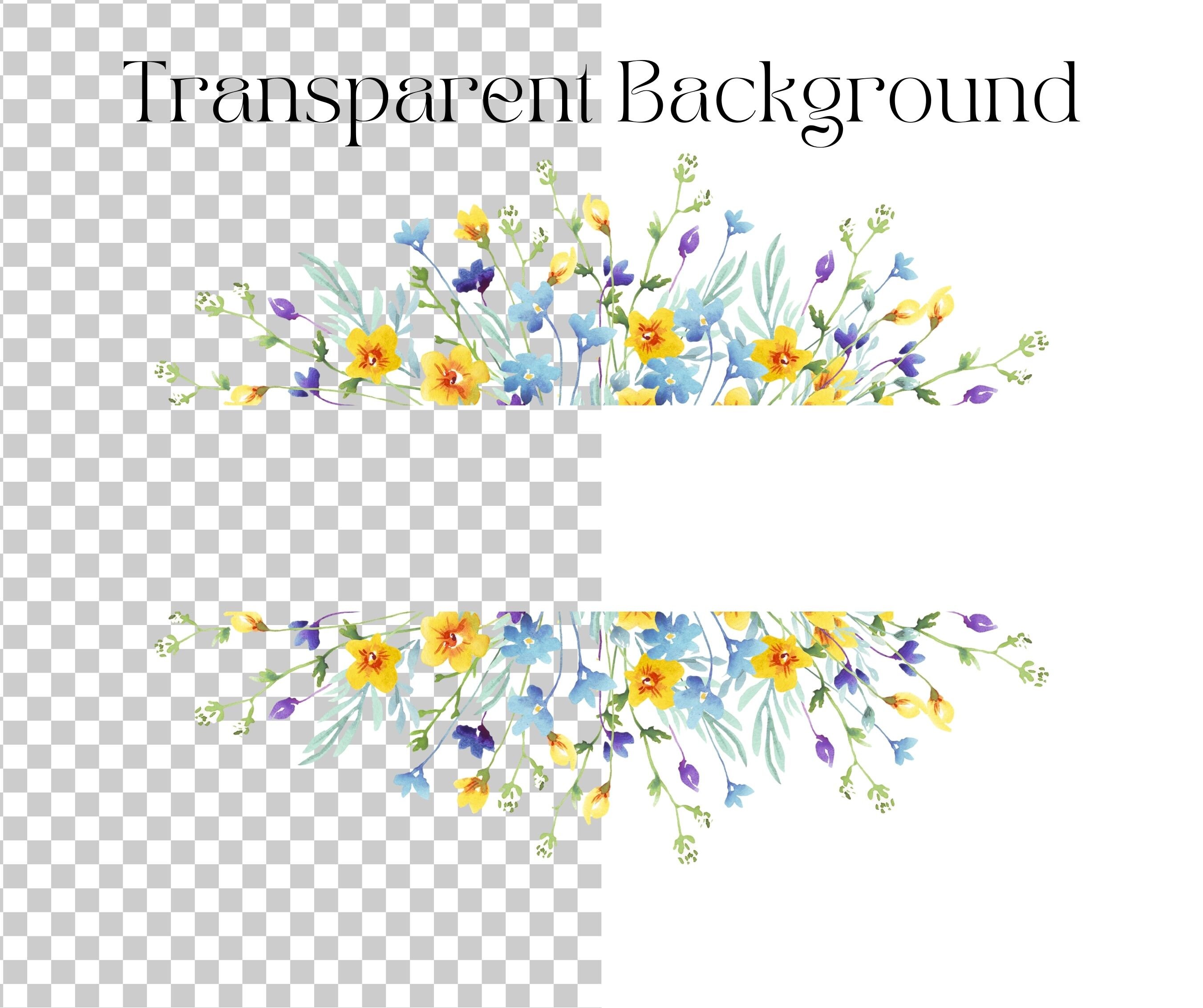 Blue and Yellow Wildflower Border Png, Watercolor Flower Clipart ...