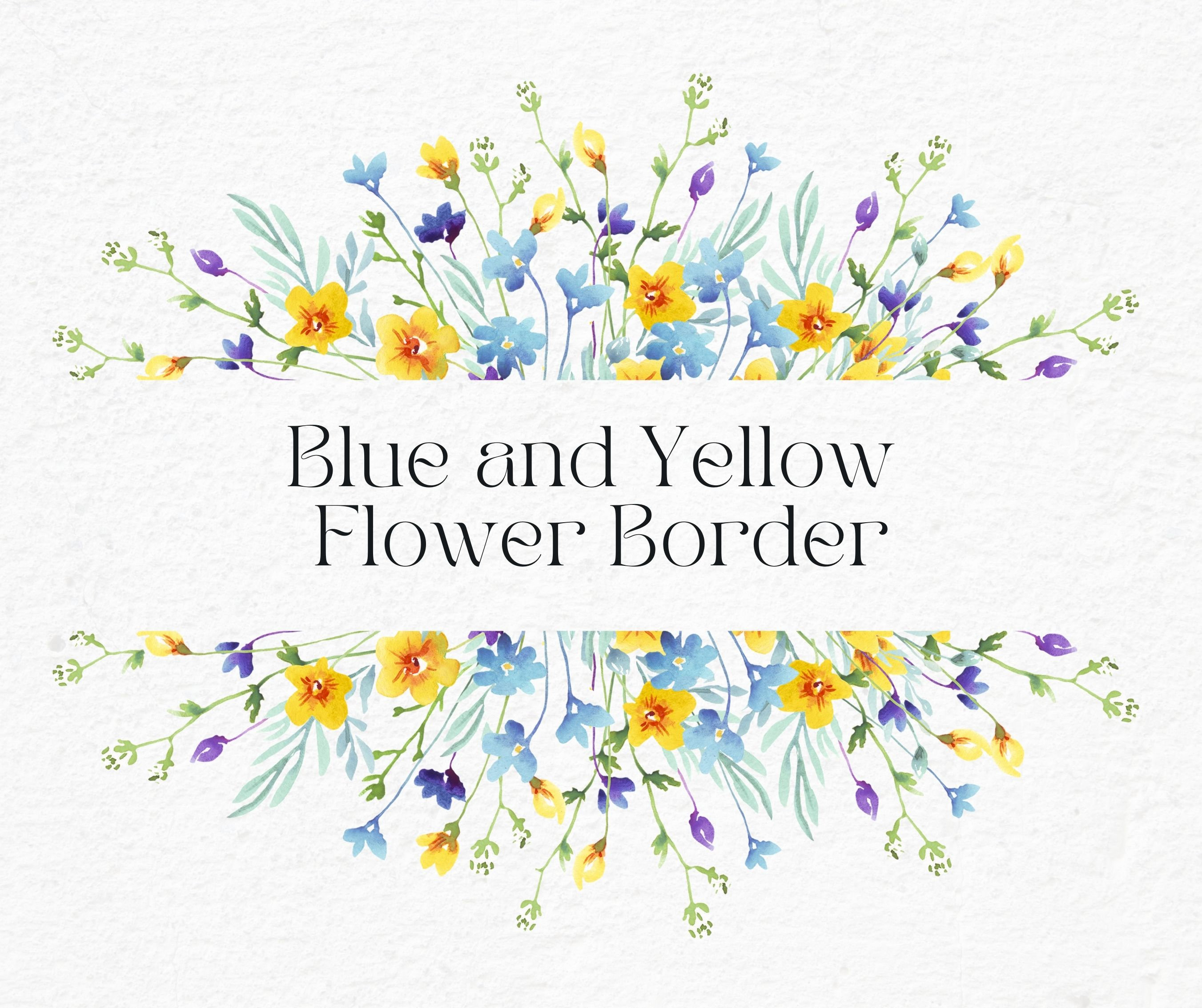Blue and Yellow Wildflower Border Png, Watercolor Flower Clipart ...