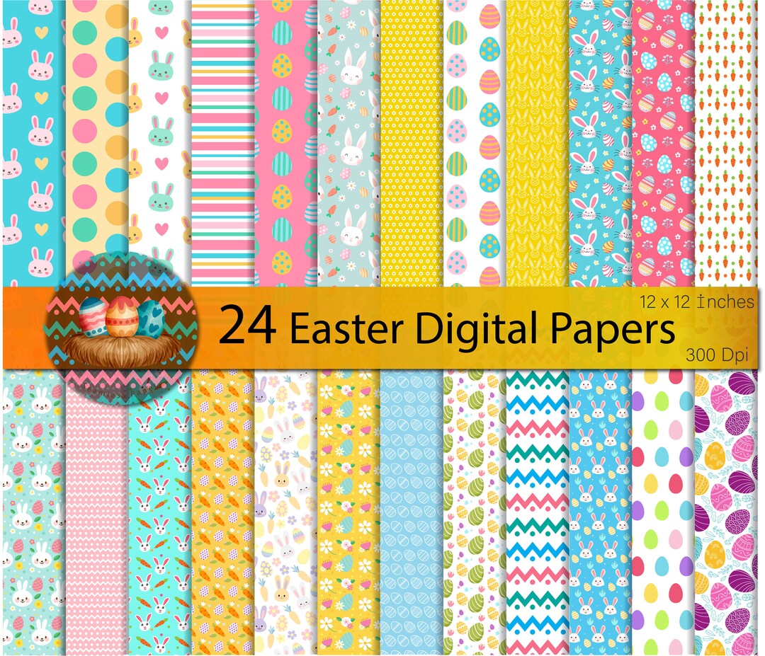 Easter Digital Papers, Easter Bunny Pattern, Spring Patterns, Spring ...