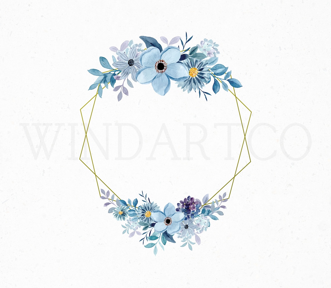 Watercolor Blue Flower Wreath Set, Blue Flower Clipart Png, Botanical ...