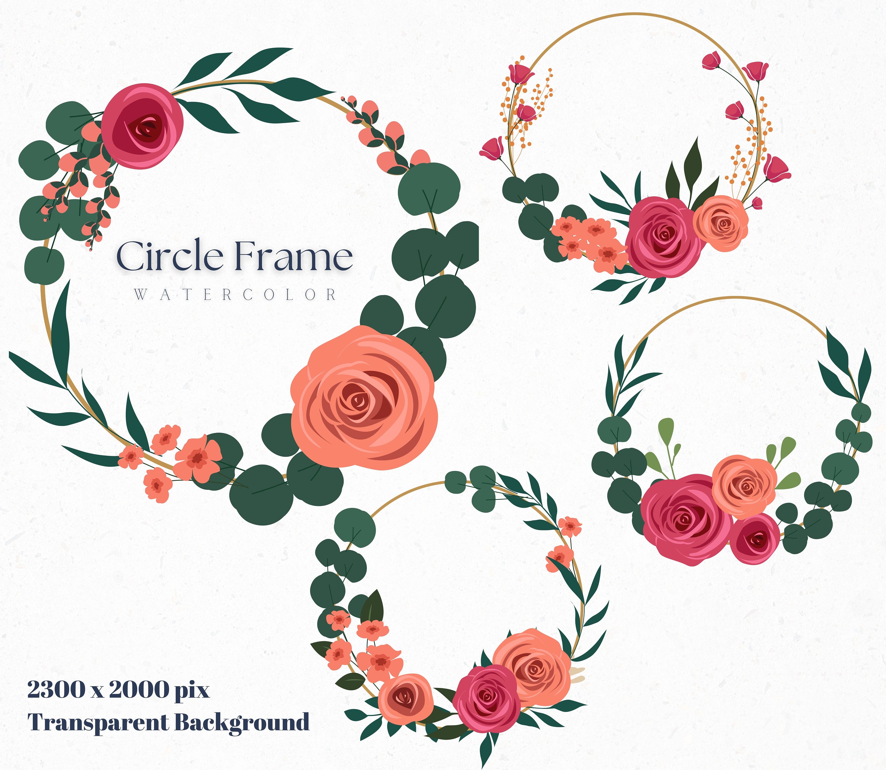 Wedding Circle Frame Png Set, Digital Wreath Png Bundle, Circle Wreath ...