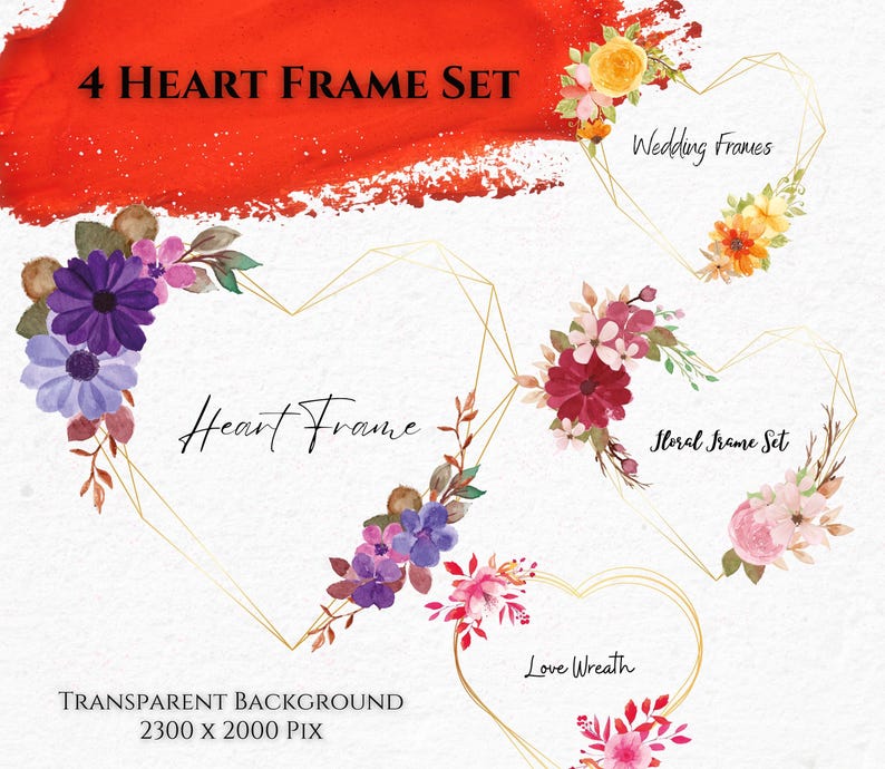 Watercolor Heart Wreath Clipart, Valentine Frame Png, Daisy Flower ...