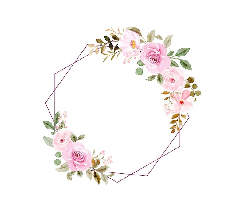 Watercolor Rose Flower Wreath Set, Flower Rectangle Wreath Png, Wreath ...
