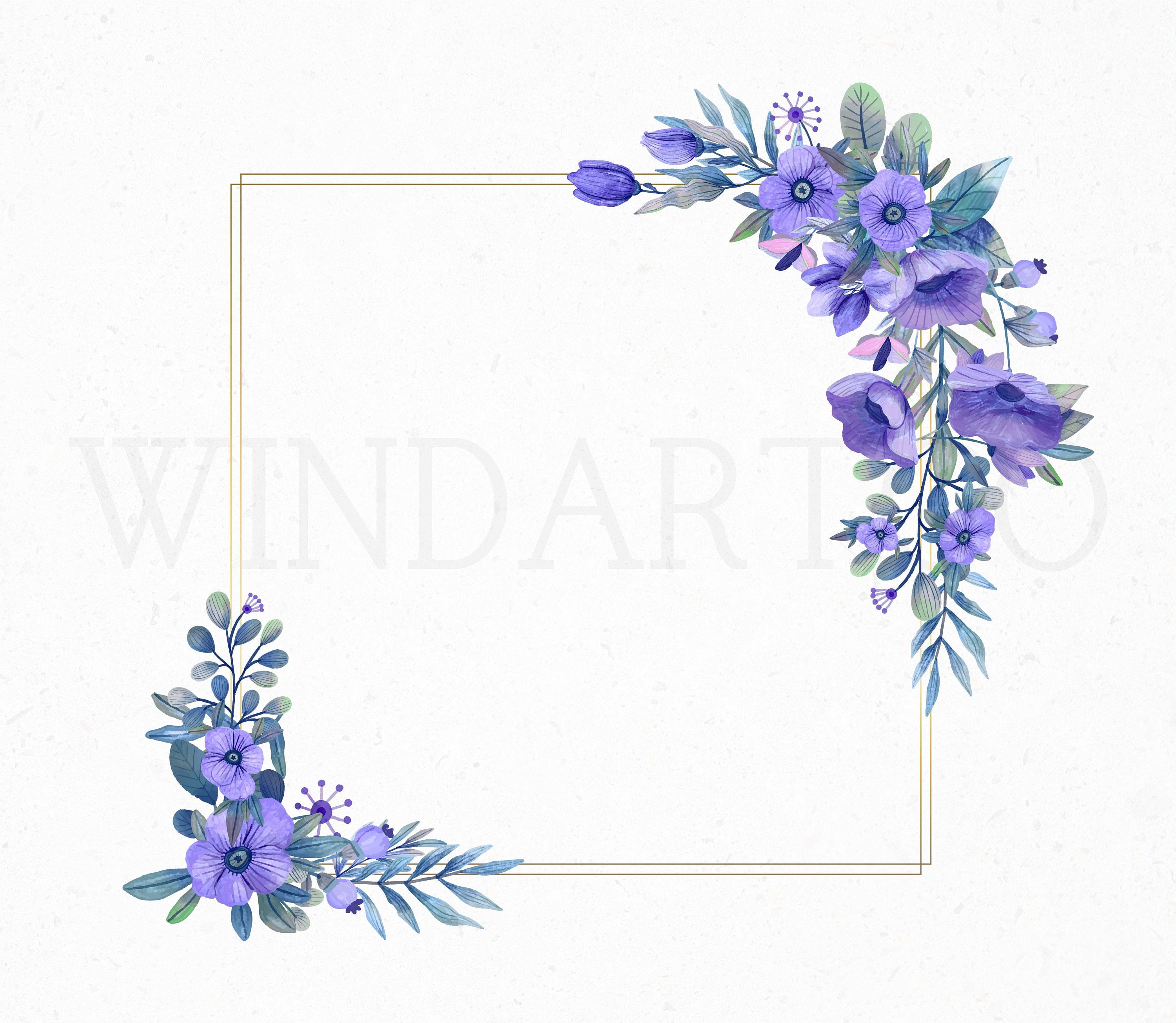 Purple Floral Frame Set, Watercolor Digital Frame Png, Flower Clipart ...