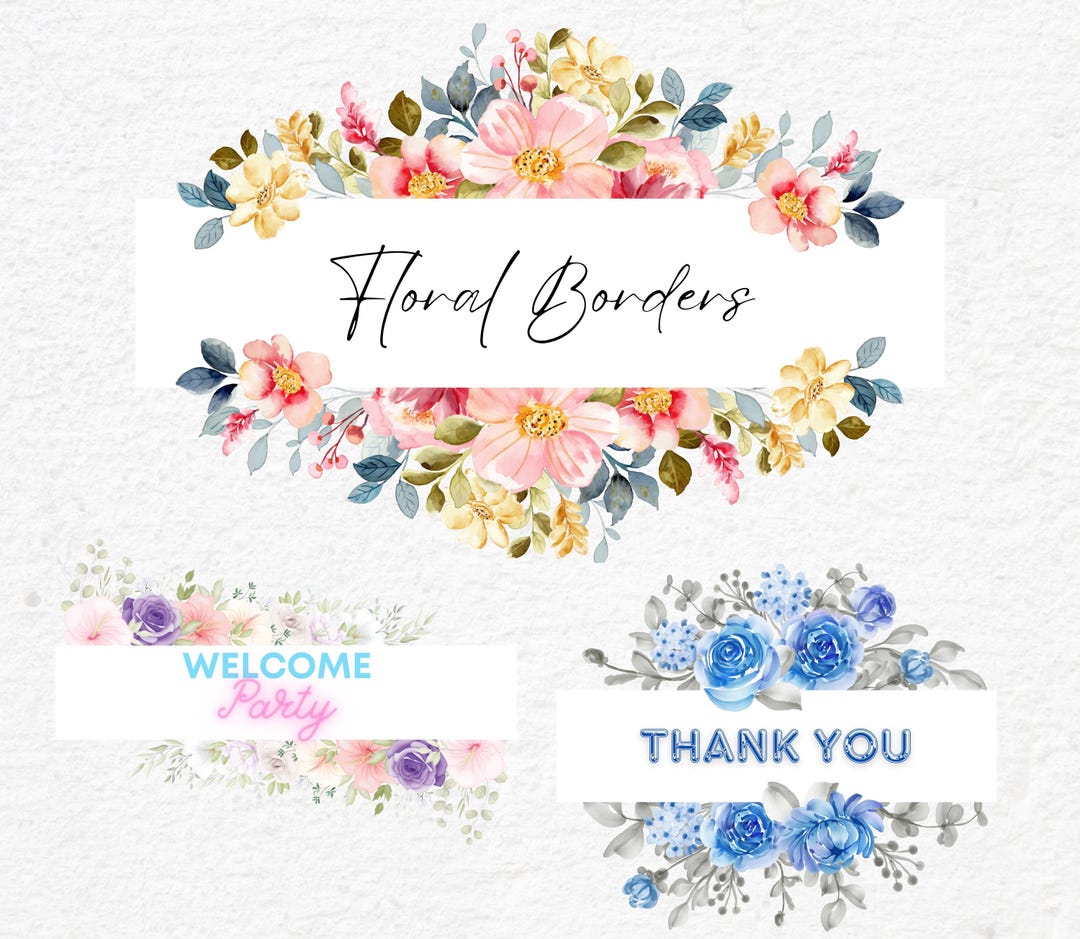 Flower Border Set Png, Watercolor Wildflower Border, Rose Floral ...