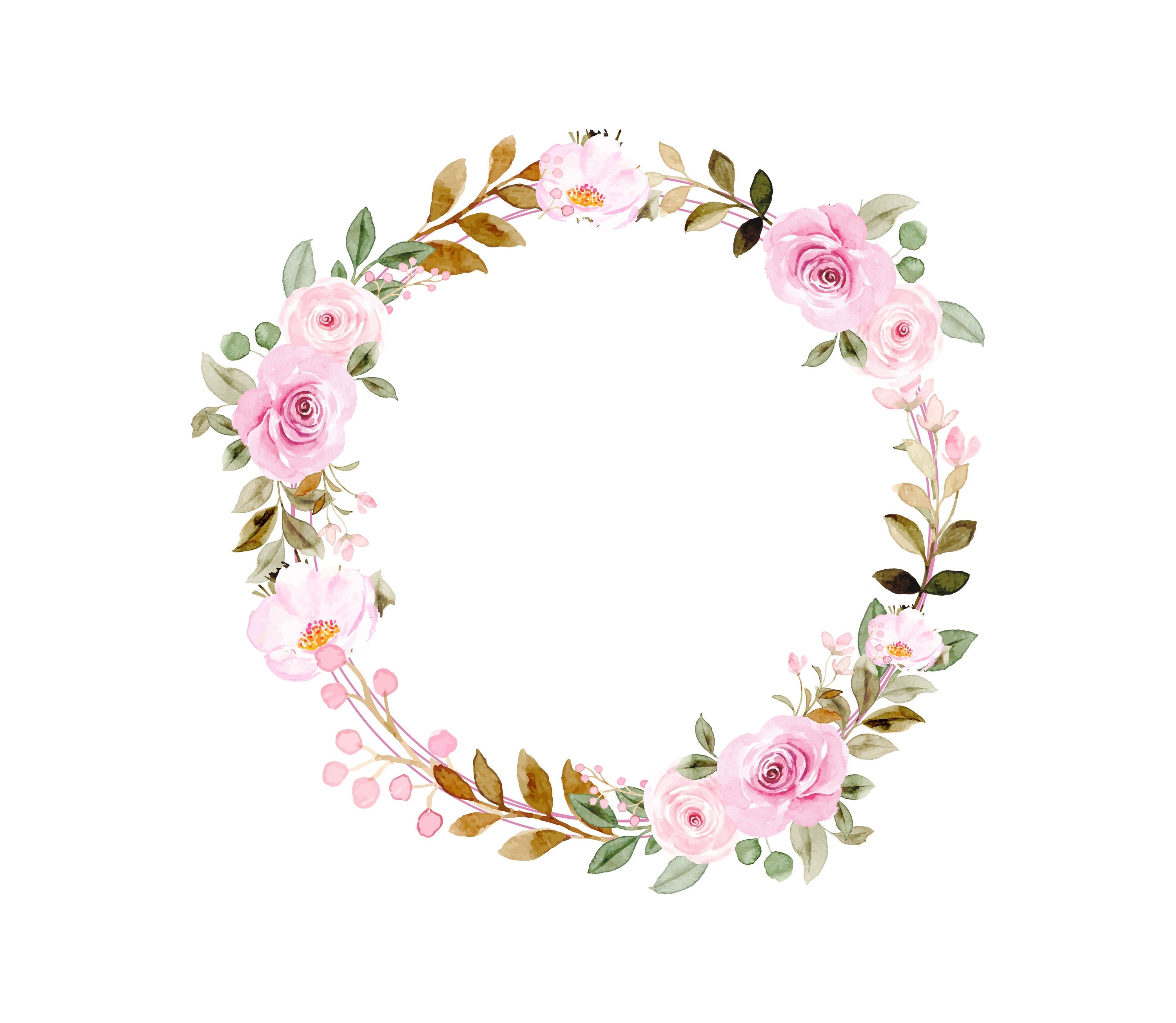 Watercolor Rose Flower Wreath Set, Flower Rectangle Wreath Png, Wreath ...