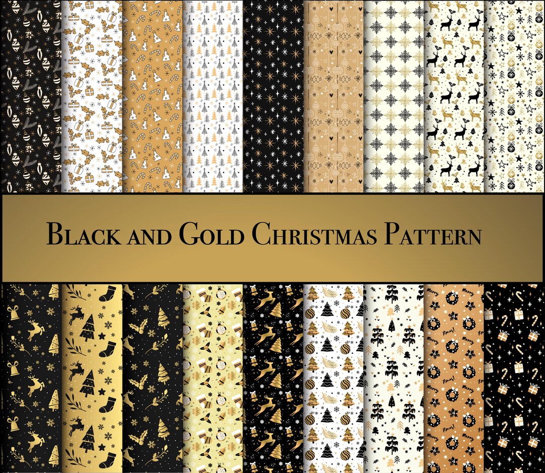 Black and Gold Christmas Digital Paper Pack: Seamless Festive Patterns ...