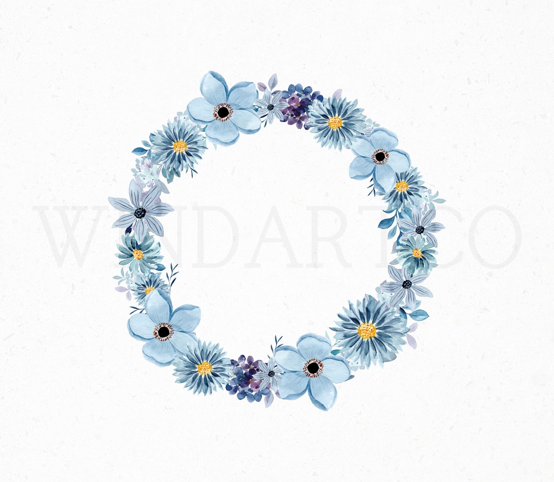 Watercolor Blue Flower Wreath Set, Blue Flower Clipart Png, Botanical ...