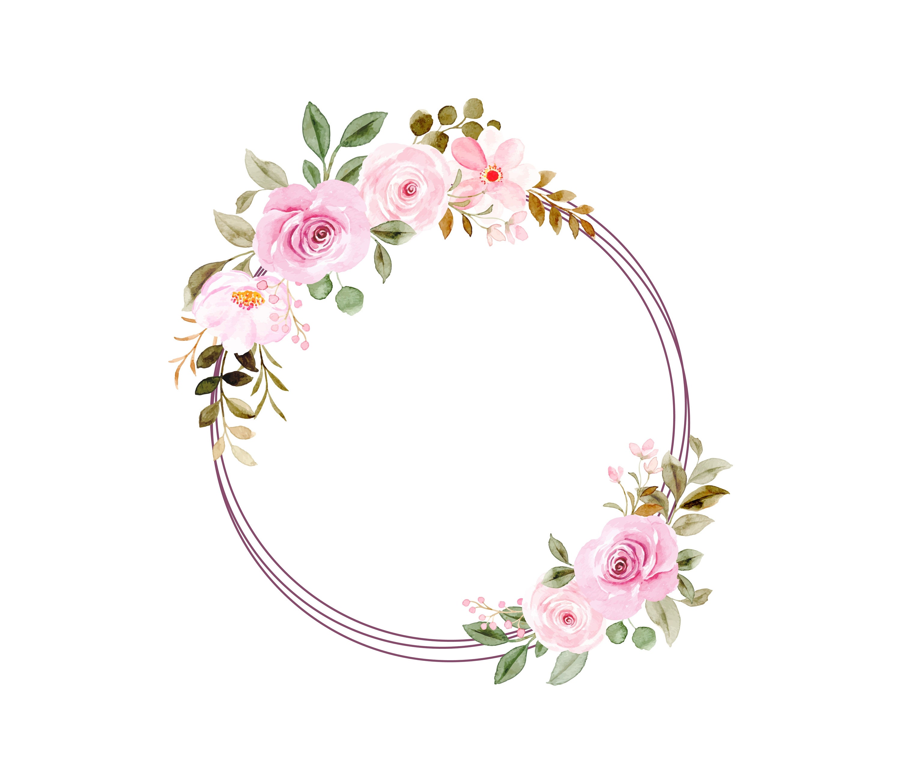 Watercolor Rose Flower Wreath Set, Flower Rectangle Wreath Png, Wreath ...
