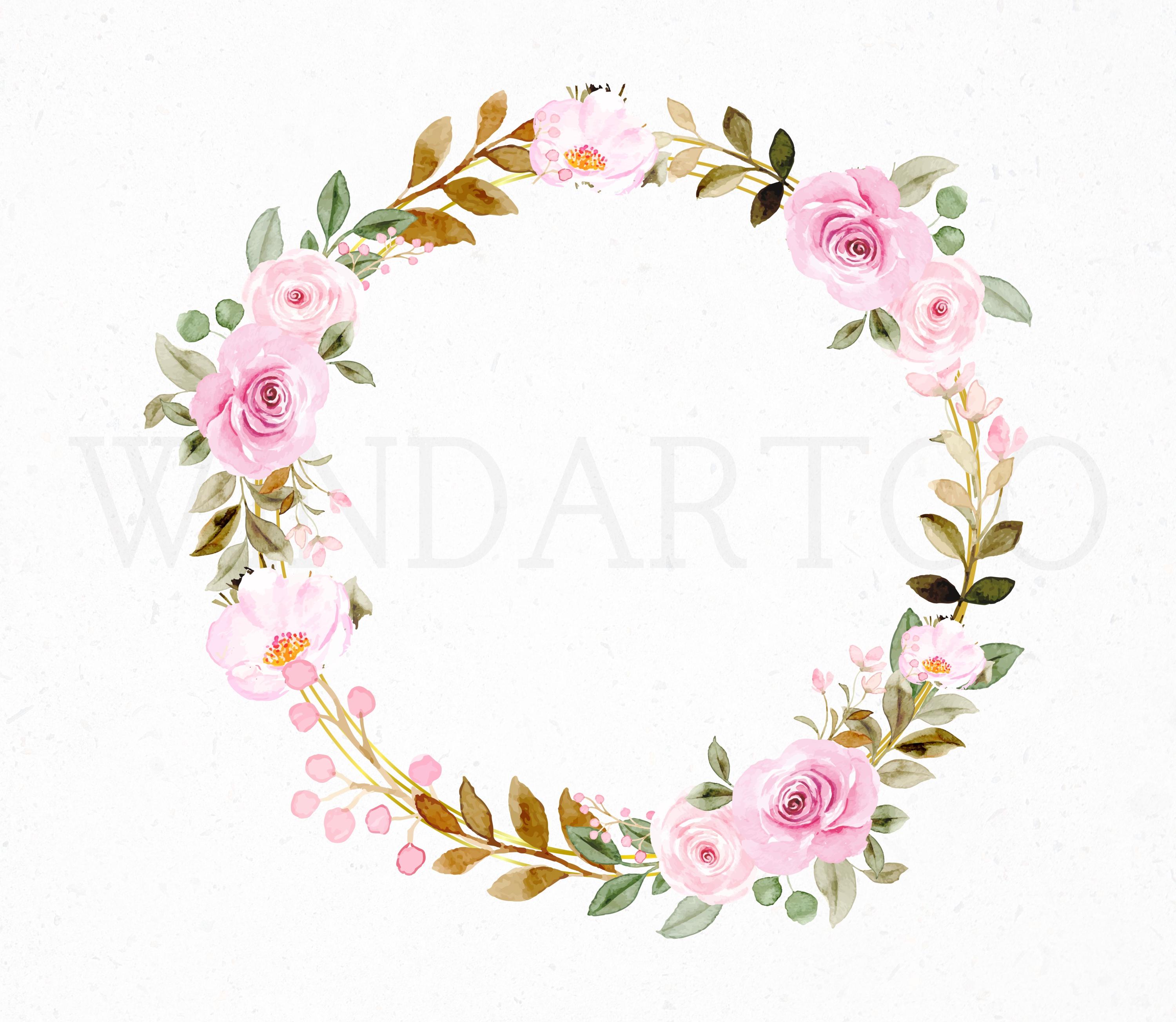 Watercolor Rose Flower Wreath Set, Flower Rectangle Wreath Png, Gold ...