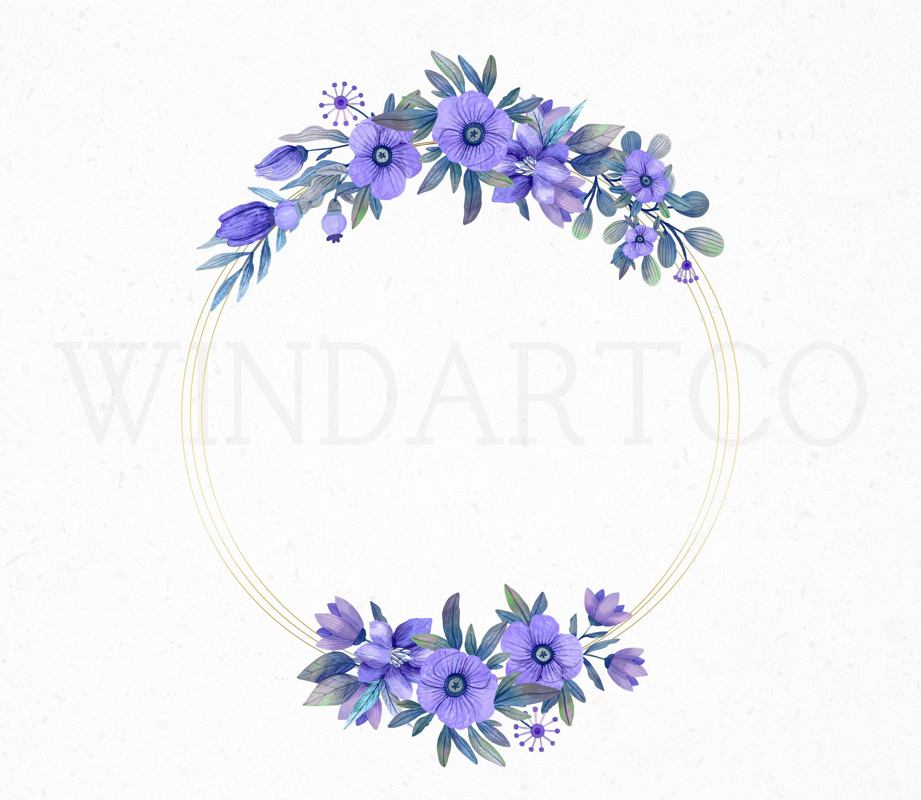 Purple Floral Frame Set, Watercolor Digital Frame Png, Flower Clipart ...