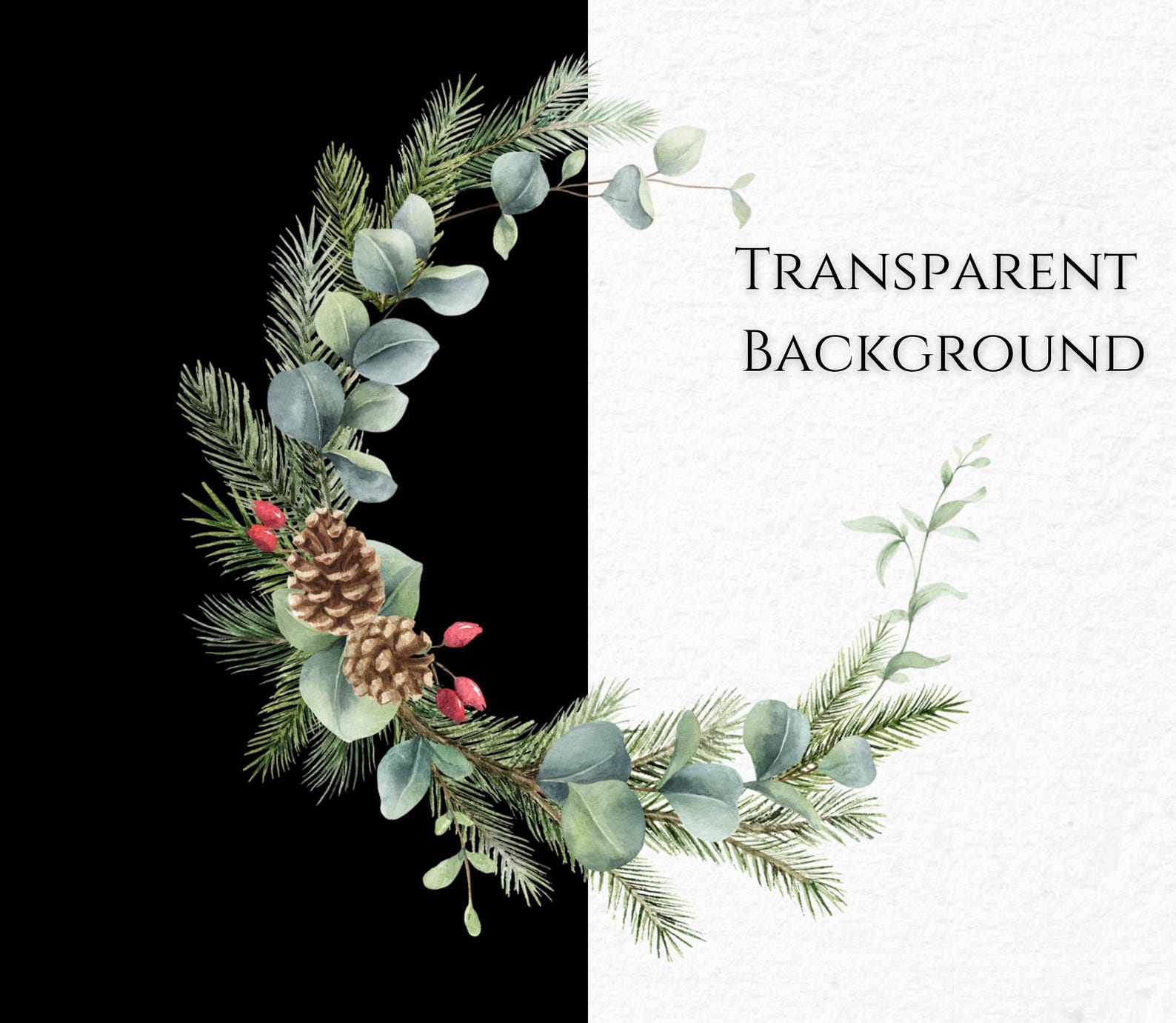 Watercolor Christmas Wreath Clipart: Holly PNG Frame (digital Download ...