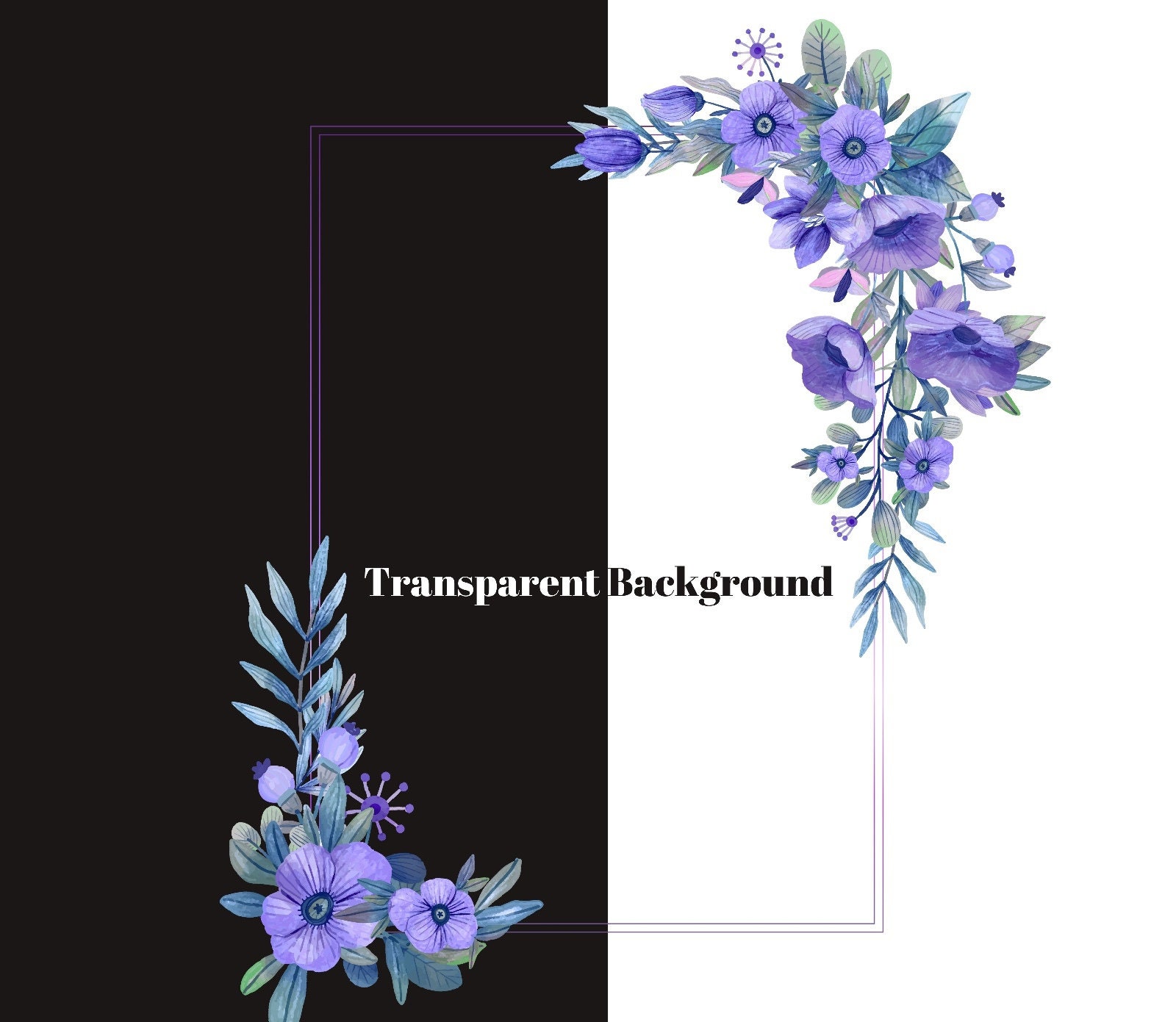 Watercolor Purple Floral Frame Png, Digital Wreath Png, Flower Wreath ...