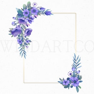 Purple Floral Frame Set, Watercolor Digital Frame Png, Flower Clipart ...