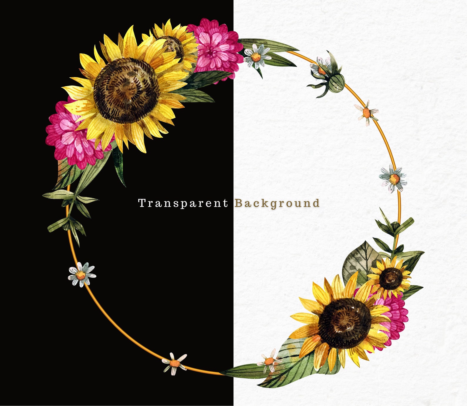 Sunflower Circle Frame Png, Sunflower Gold Wreath, Sunflower Clipart ...