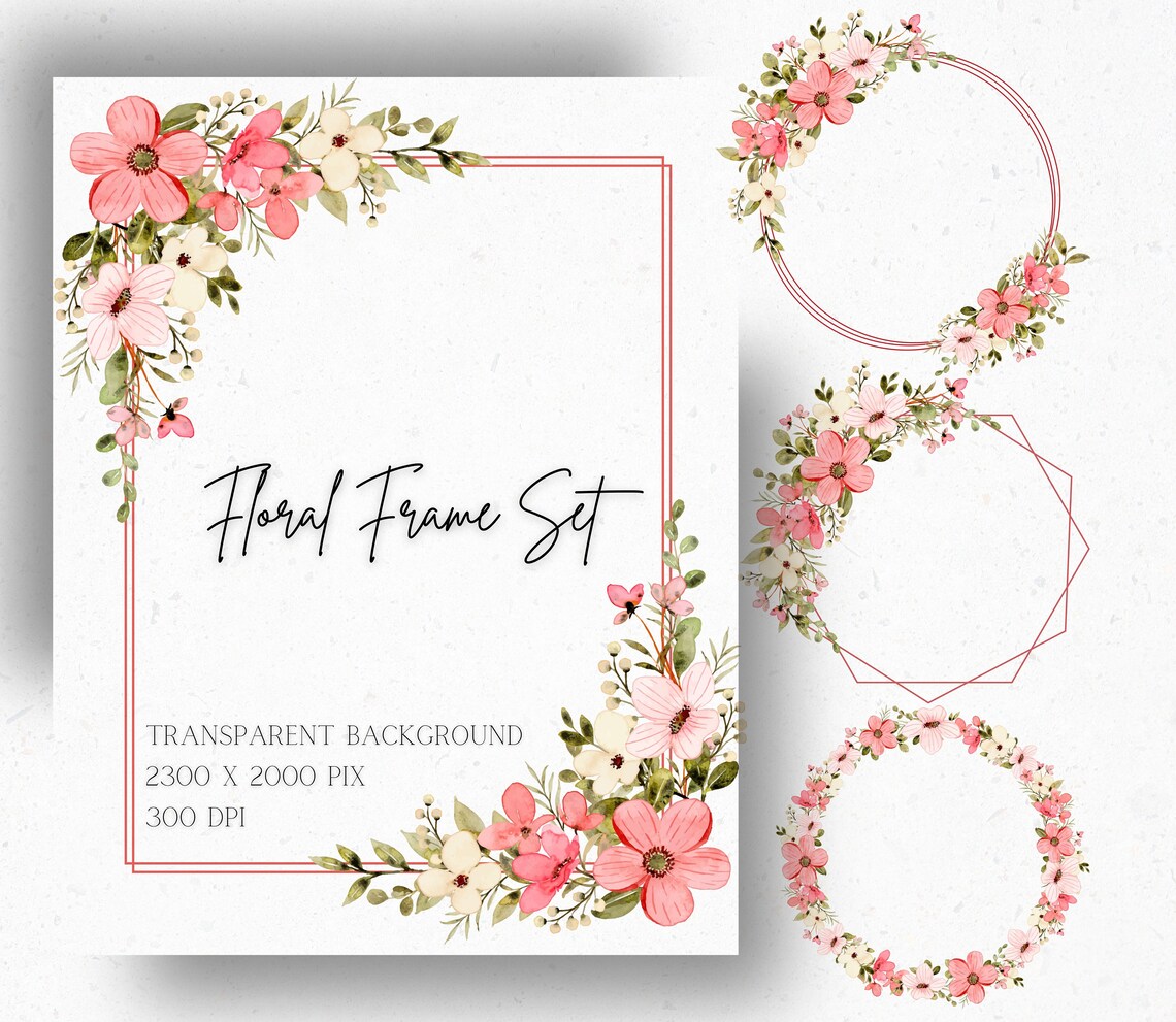 Floral Frame Set PNG, Wedding Wreath Clipart, Floral Wreath Png, Wreath ...