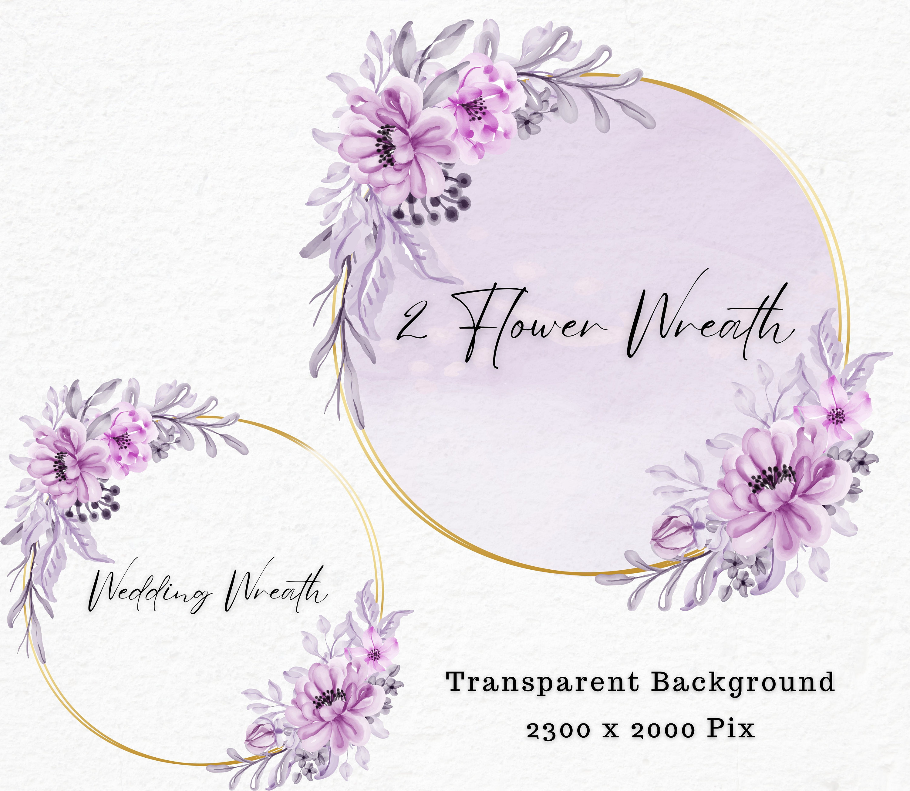Purple Circle Wreath Set, Watercolor Floral Circle Wreath, Wedding ...
