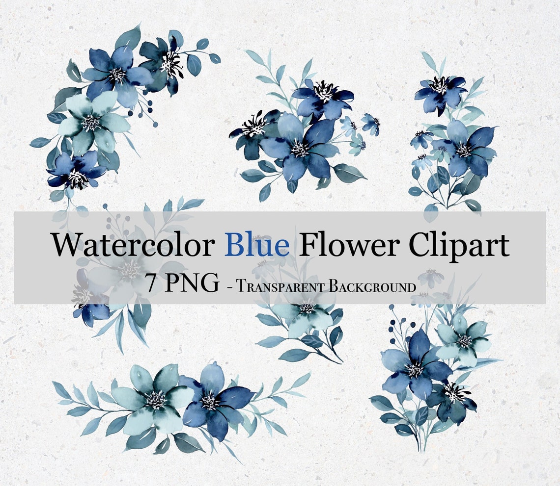 Watercolor Blue Flower Clipart Png, Blue Flowers PNG, Wedding Clipart ...