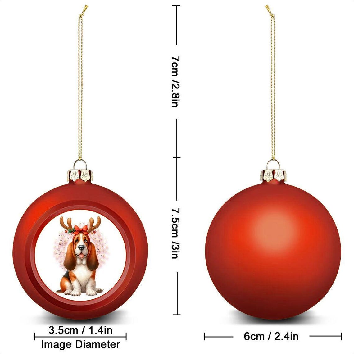 Basset Hound With Reindeer Antlers Christmas Ball Ornaments – Gold or ...