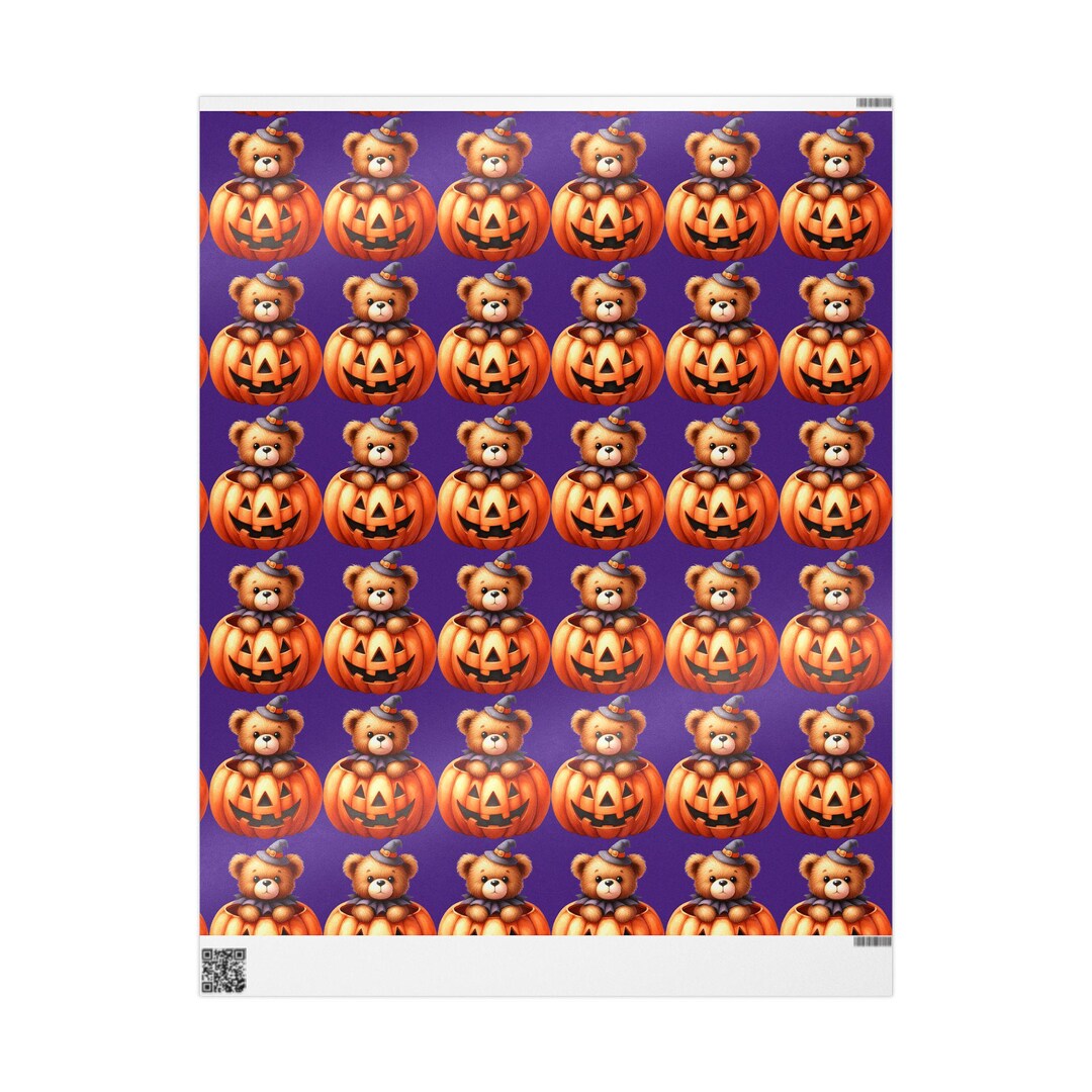 Halloween Teddy Bear Jack-o-lantern Wrapping Paper, Halloween Party ...