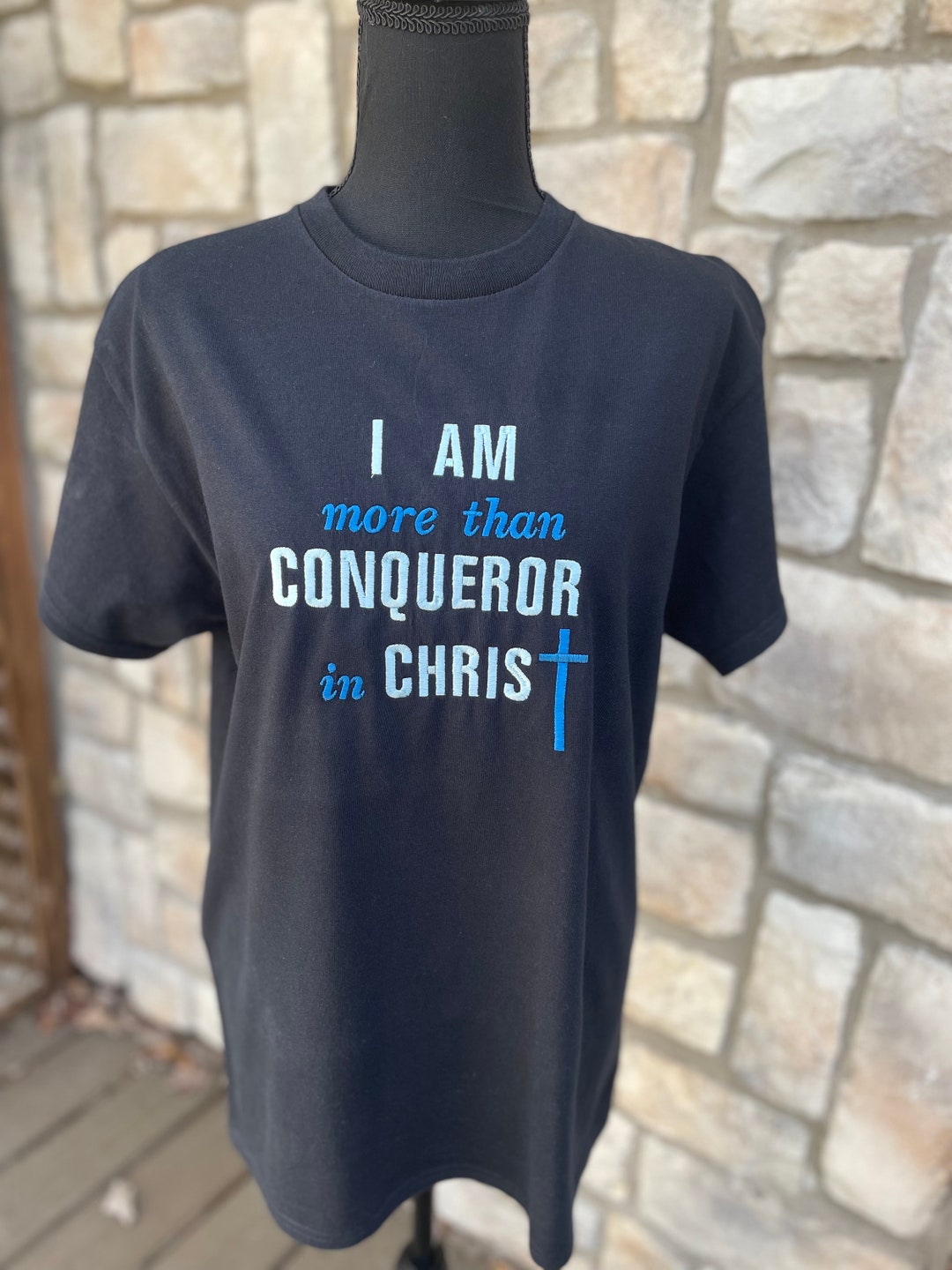 More Than Conqueror in Christ Tshirt | Embroidery Tshirt | Christian ...
