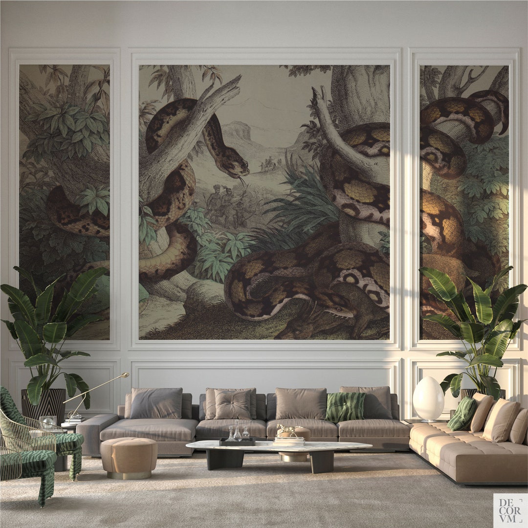 Snake Wall Mural, Vintage Wall Decor With an Illustration of Snakes in ...