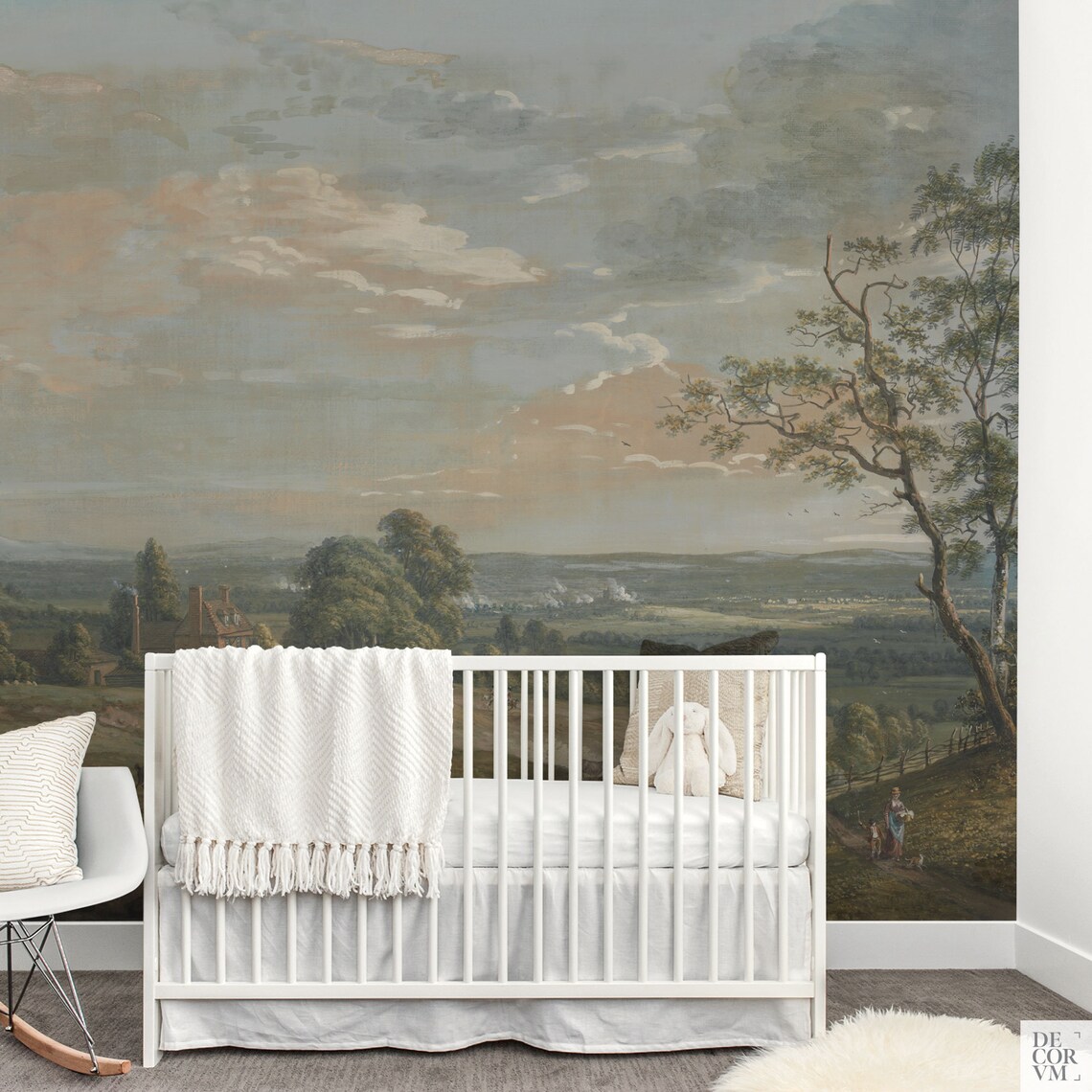 Rural Painting Wall Mural, Cottagecore Decor Wallpaper With a Landscape ...